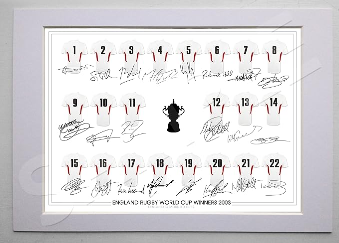 MOUNTED ENGLAND RUGBY WORLD CUP WINNERS 2003 FULL SQUAD TEAM SIGNED ...