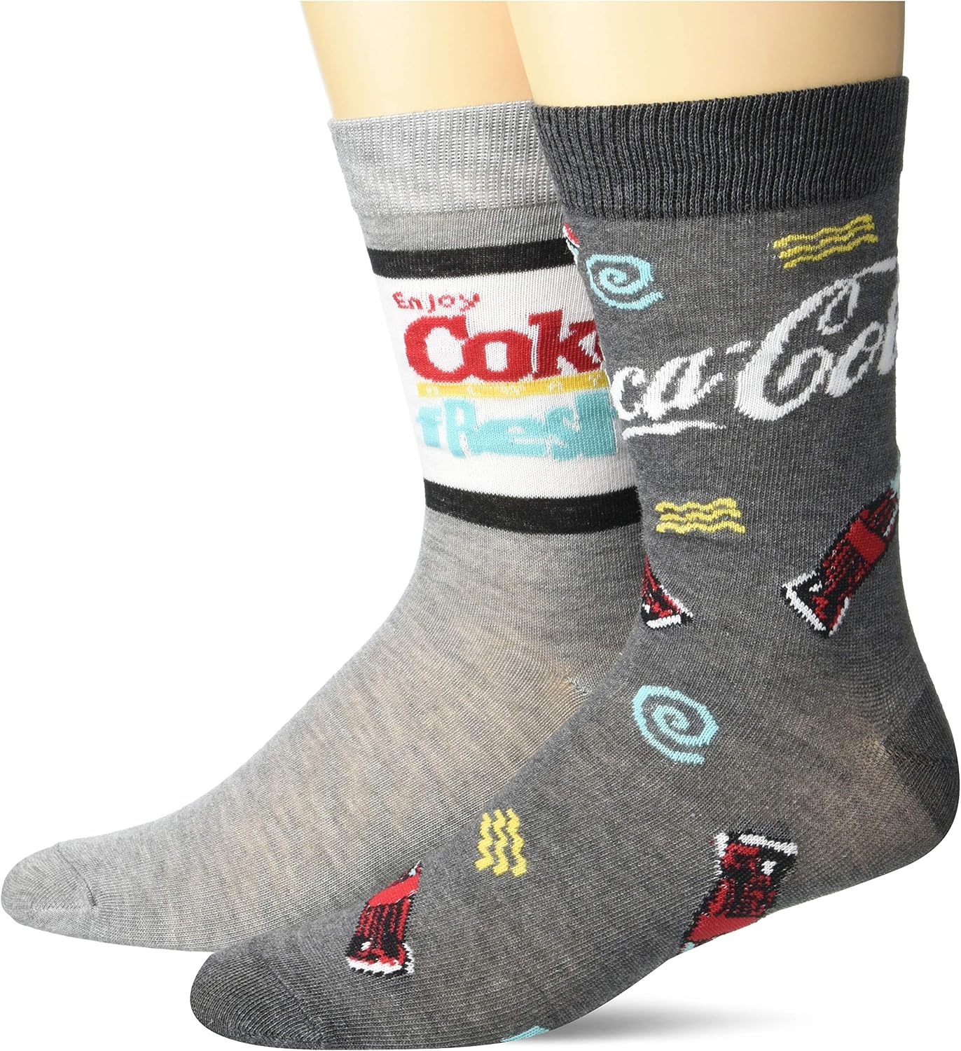Coca-Cola Brands mens Coca-cola 2 Pack Crew Casual Sock, Grey Assorted ...