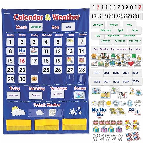 Learning Resources Calendar & Weather Pocket Chart - Classroom Calendar ...