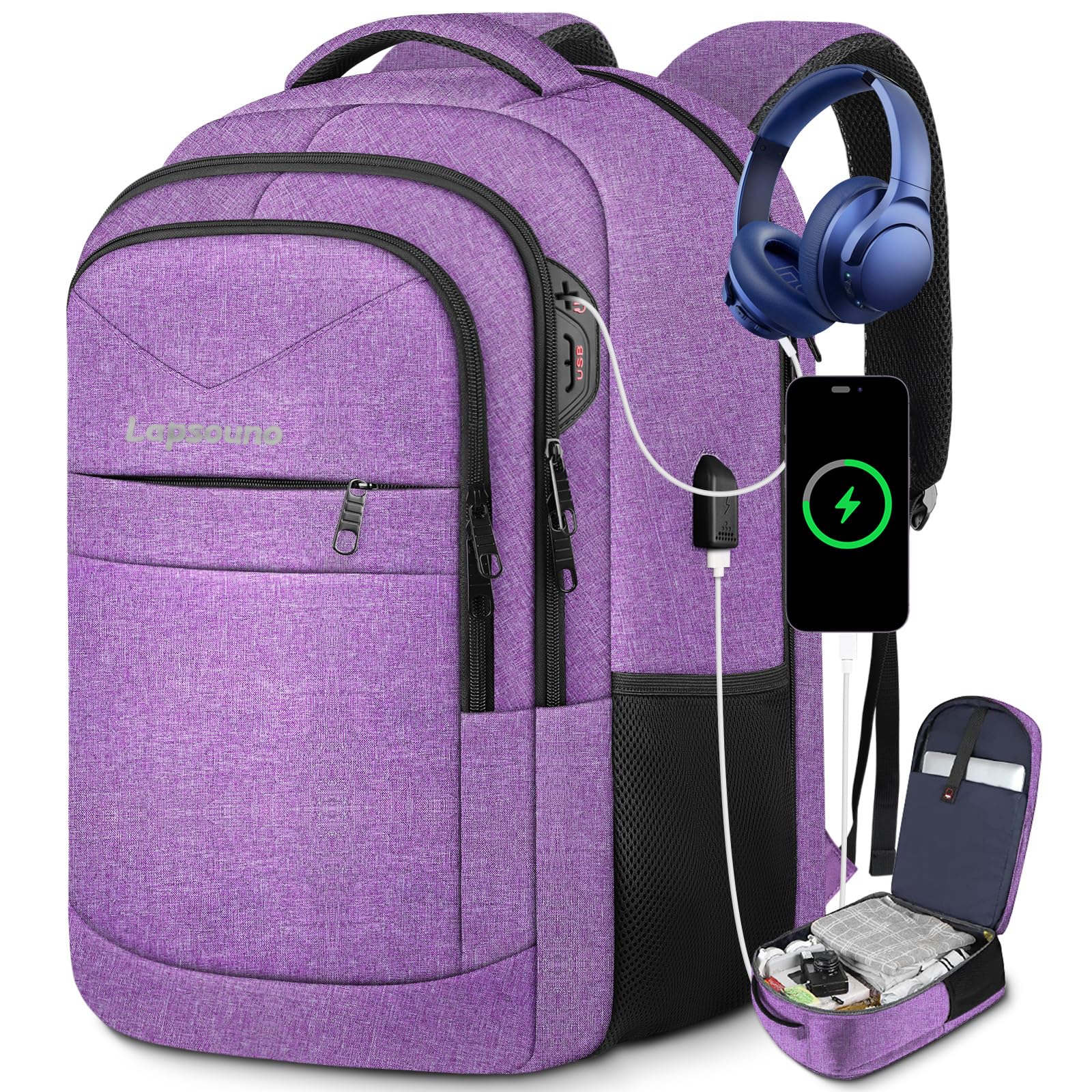 Lapsouno Extra Large Travel Backpack, Travel Laptop Backpack, Multiple ...