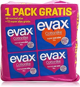 Evax - Compresas - 48 normal alas + 12 super alas - 1 pack: Amazon.es ...