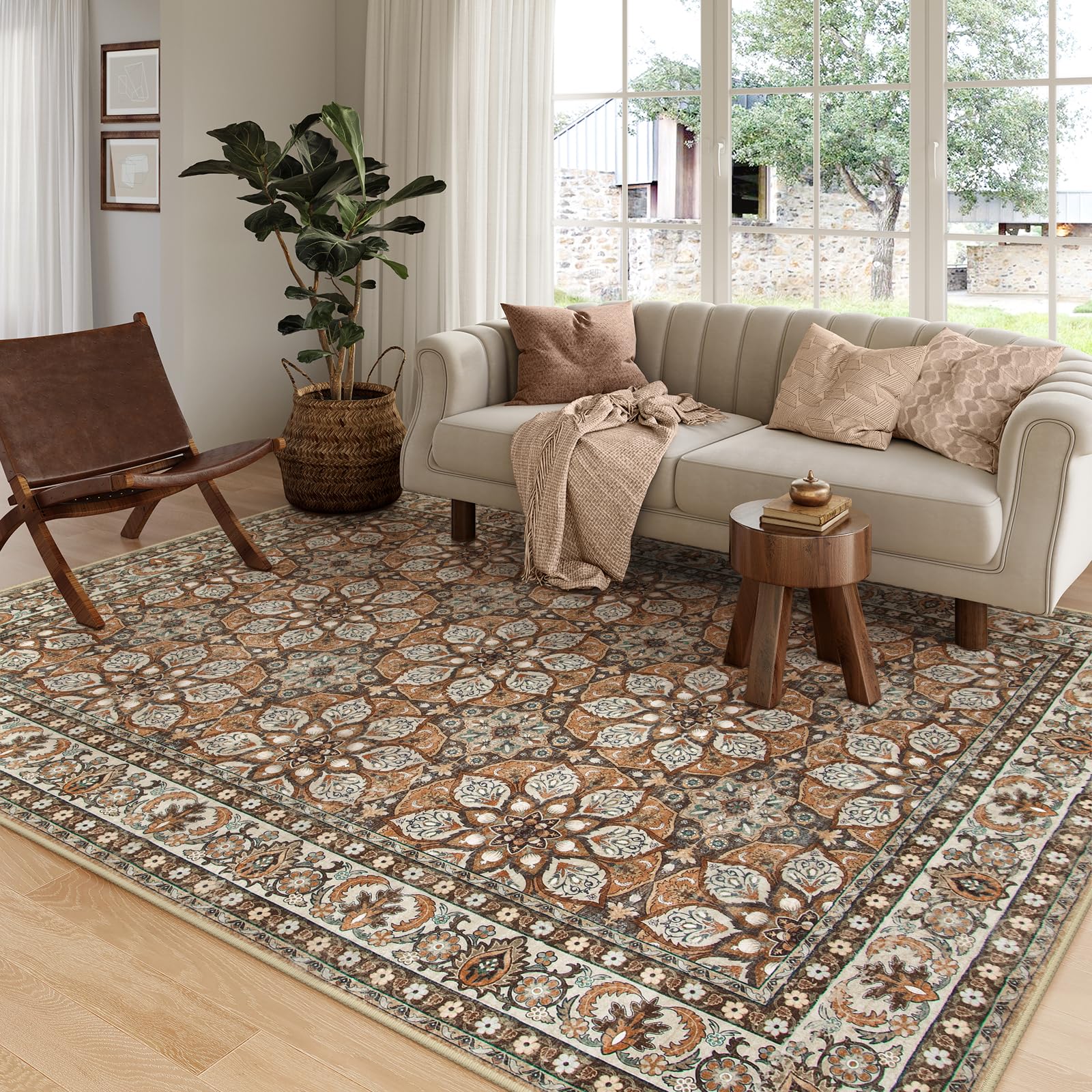 Lahome Washable Rugs 9x12 Large Boho Rugs for Living Room,Brown Dining ...