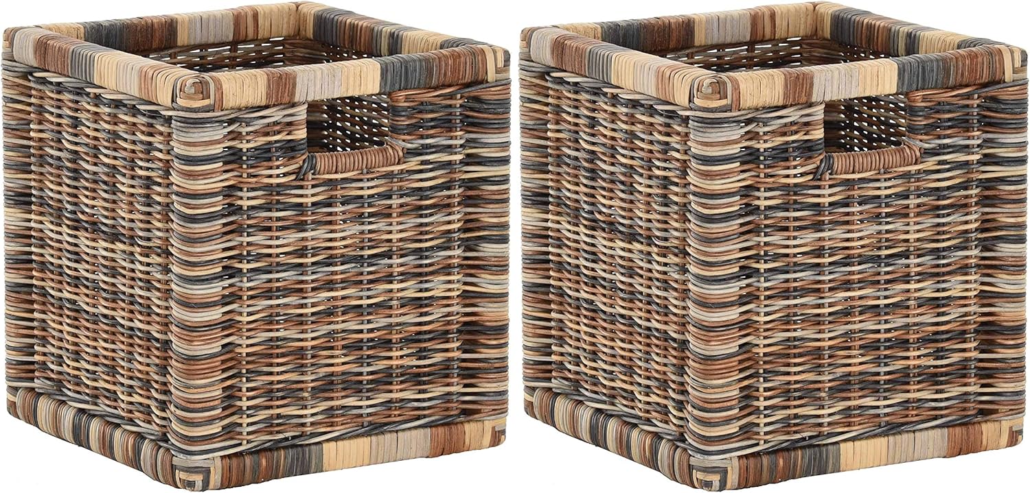 korb.outlet Stabiles Set / 2 Regalkorb mit Holzrahmen Schubfach aus ...