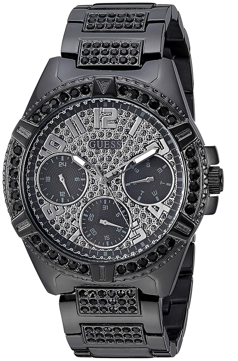 Buy GUESS Black Ionic Plated Stainless Steel Crystal Watch with Day ...