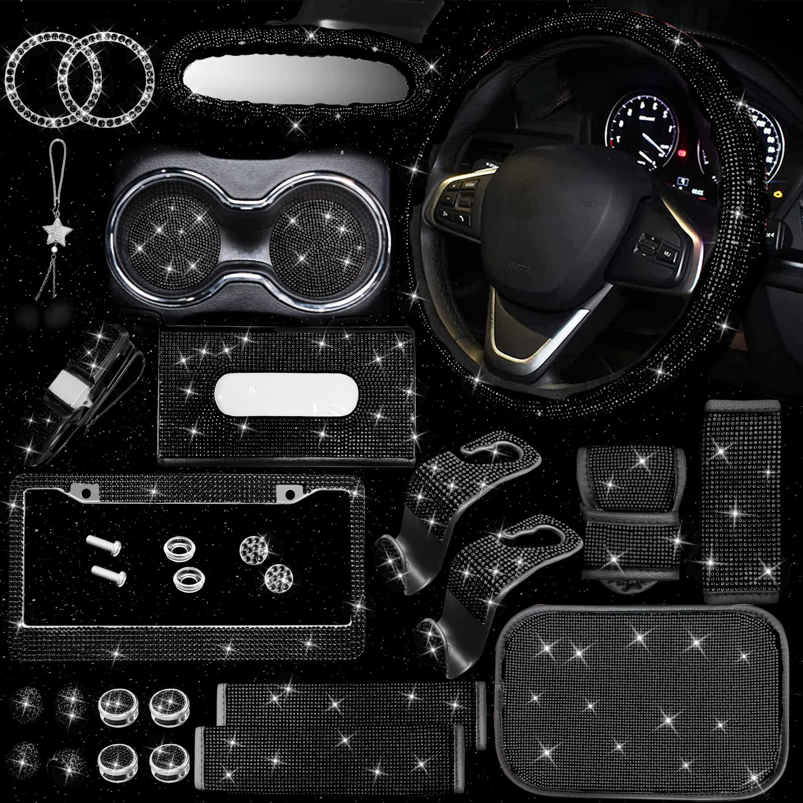 JINGSEN 25PCS Bling Car Parts Set, Car Parts Set Female Plug Universal ...