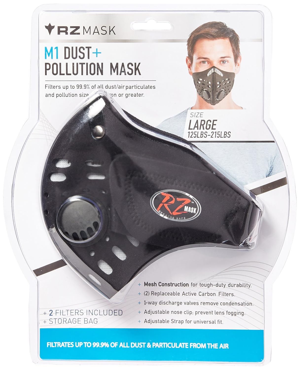 RZ Dust/Pollution Mask w/2 Laboratory Tested Filters, Model M1, Black ...