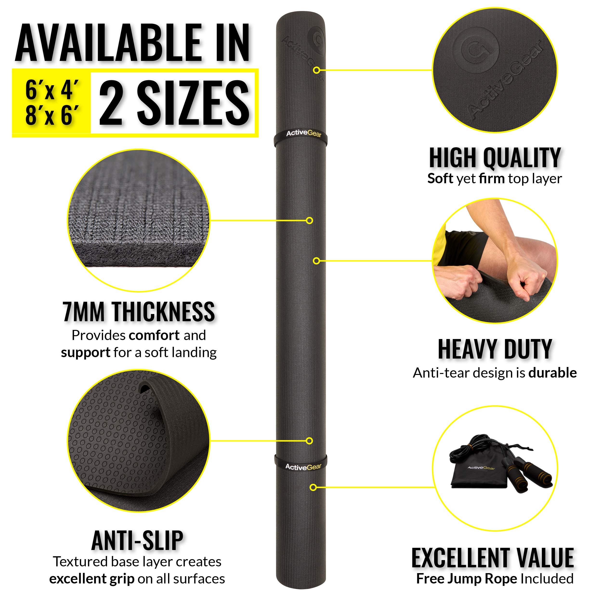 Premium Extra Large Exercise Mat 8' x 6' x 7mm | Ultra-Durable Non-Slip ...