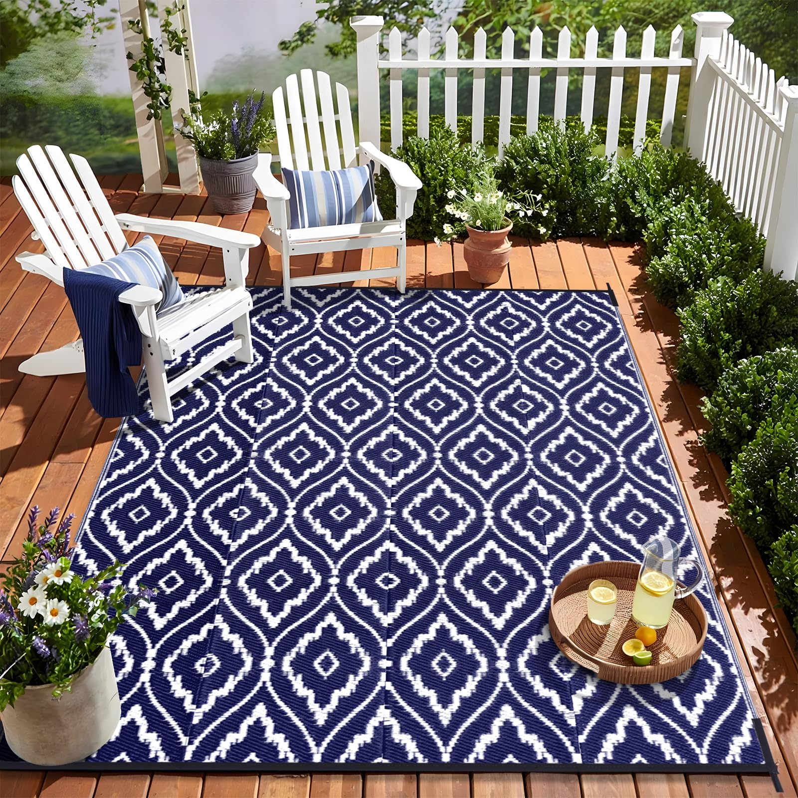 OLANLY Outdoor Rug 6x9 ft Waterproof, Outdoor Plastic Straw Rug with ...