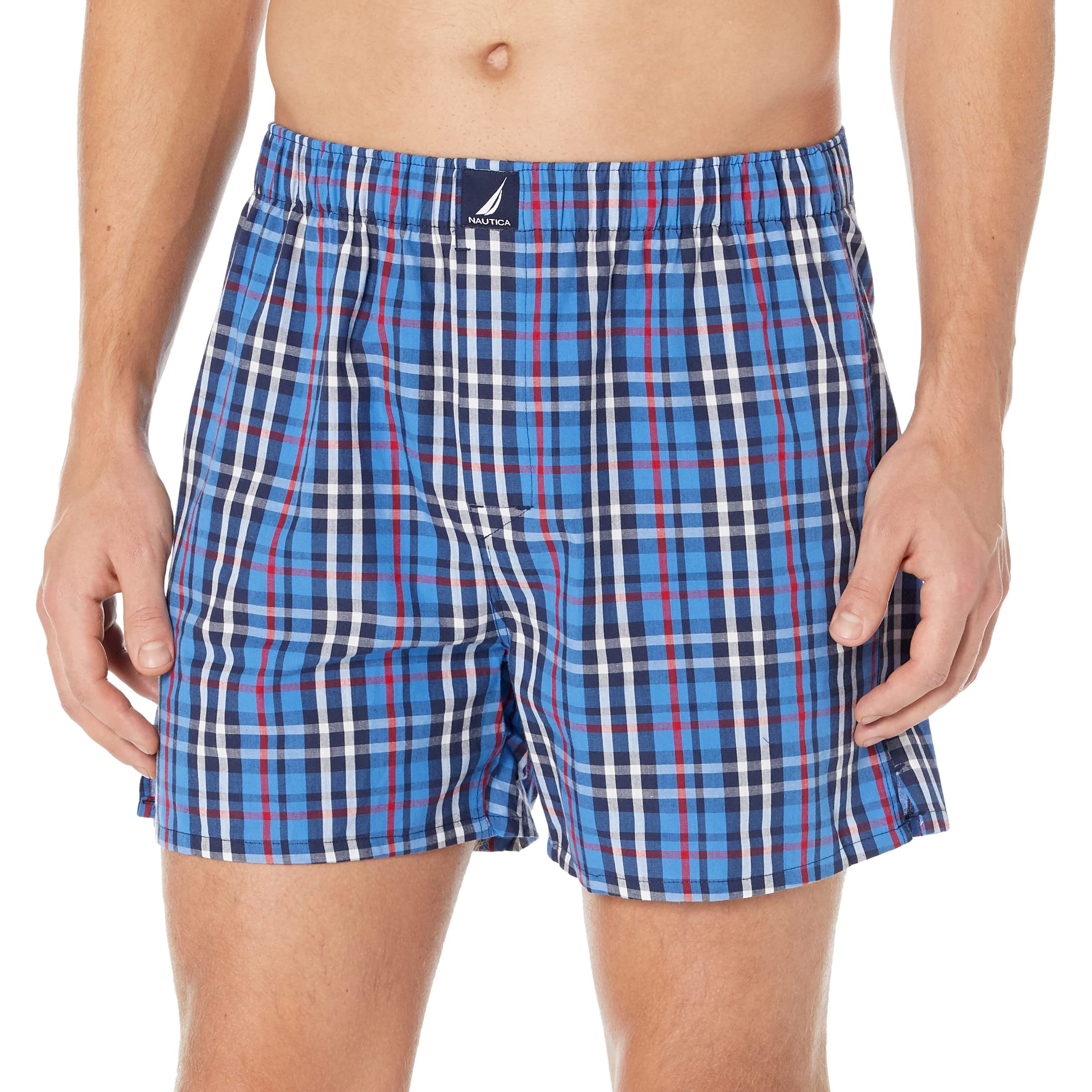 Nautica Men's Classic Cotton Woven Boxer, Plaid-Clear Skies Blue ...
