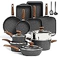 Amazon.com: Kitchen Academy Induction Cookware Set-17 Piece Non-stick Cooking Pan Set, Black ...