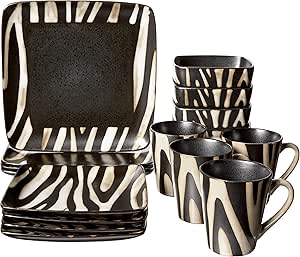 Amazon.com | American Atelier Safari 16-Piece White Zebra Dinnerware ...