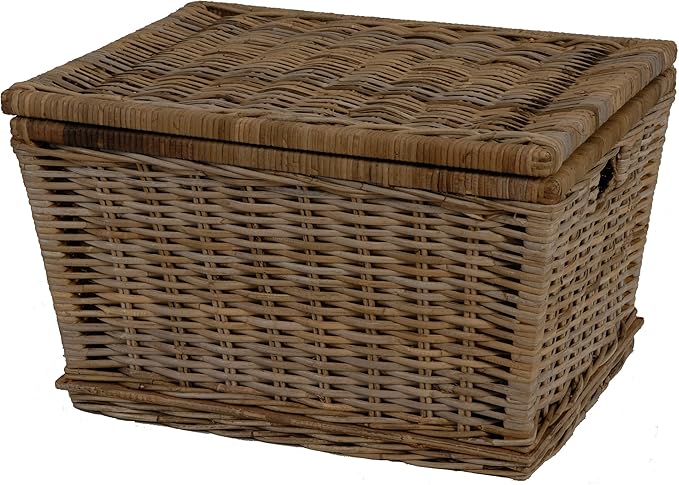 Deckelkorb, Flechtkorb, Aufbewahrungskorb mit Deckel aus Natur-Rattan ...