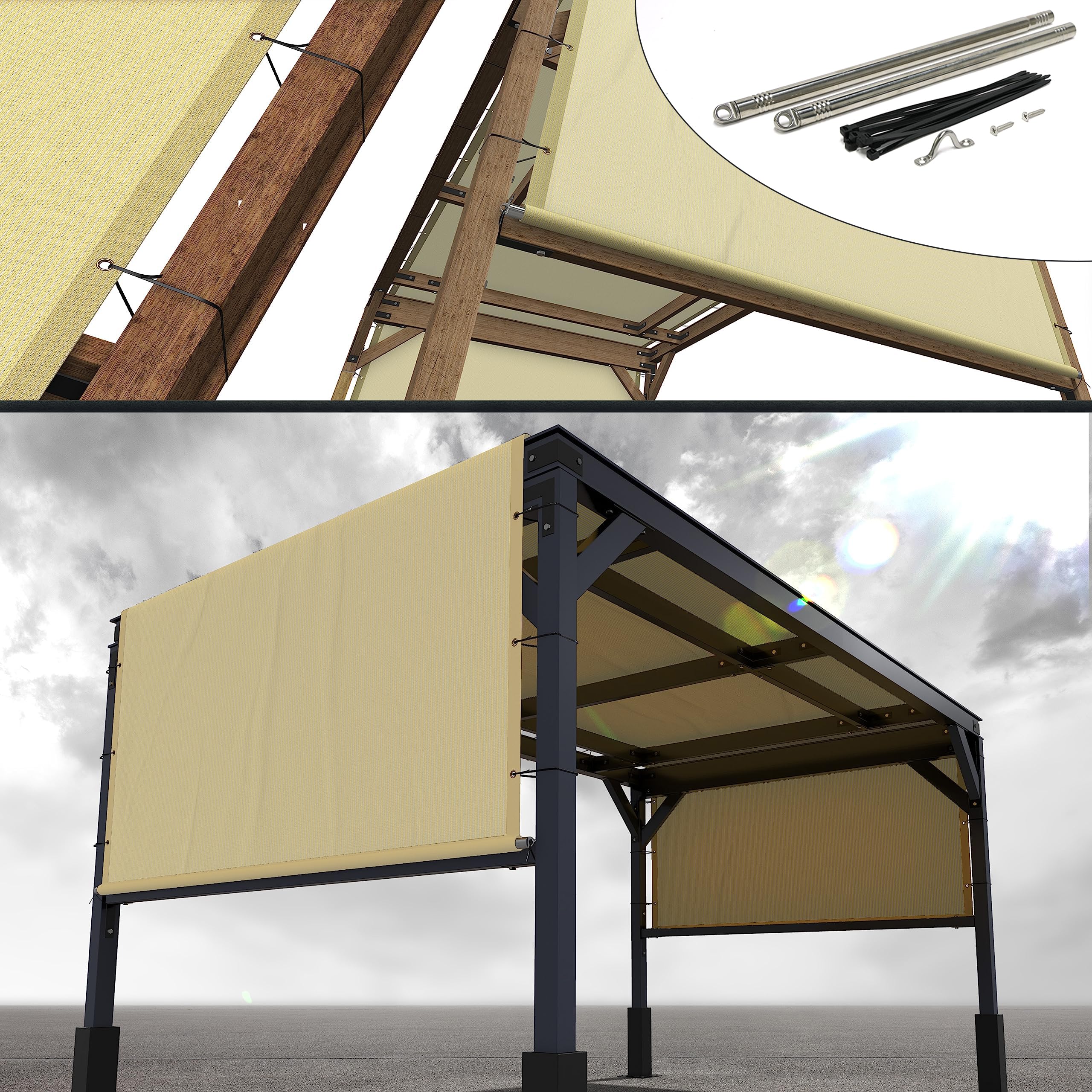 Royal Shade 10' W x 16' L Beige Pergola Sun Shade Canopy Replacement ...