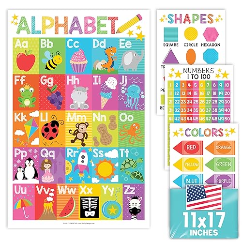 Hadley Designs ABC Posters For Classroom Wall - Shapes, 1-100 Number ...