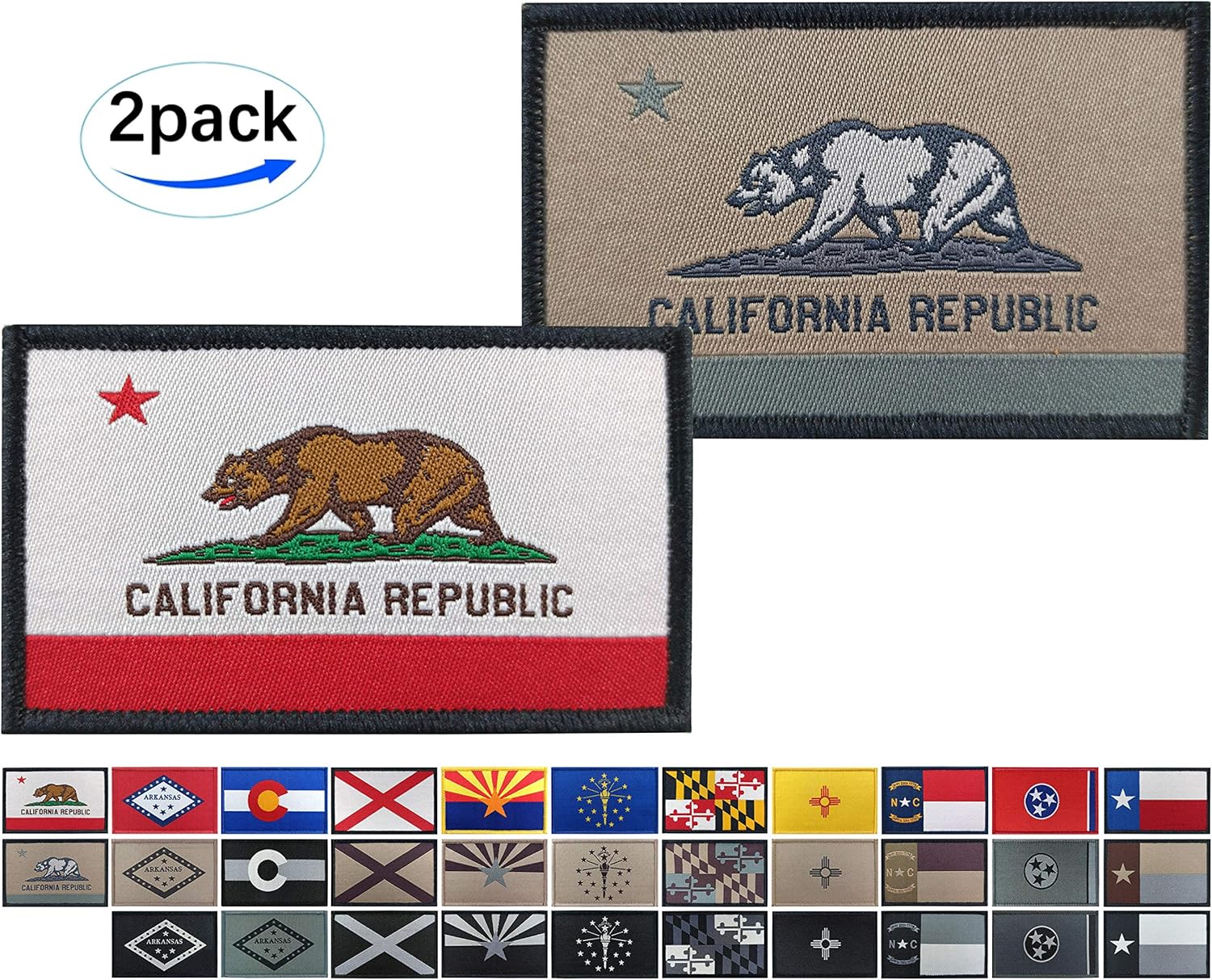 Amazon.com: JBCD 2 Pack California Flag Patch States Flags Tactical ...