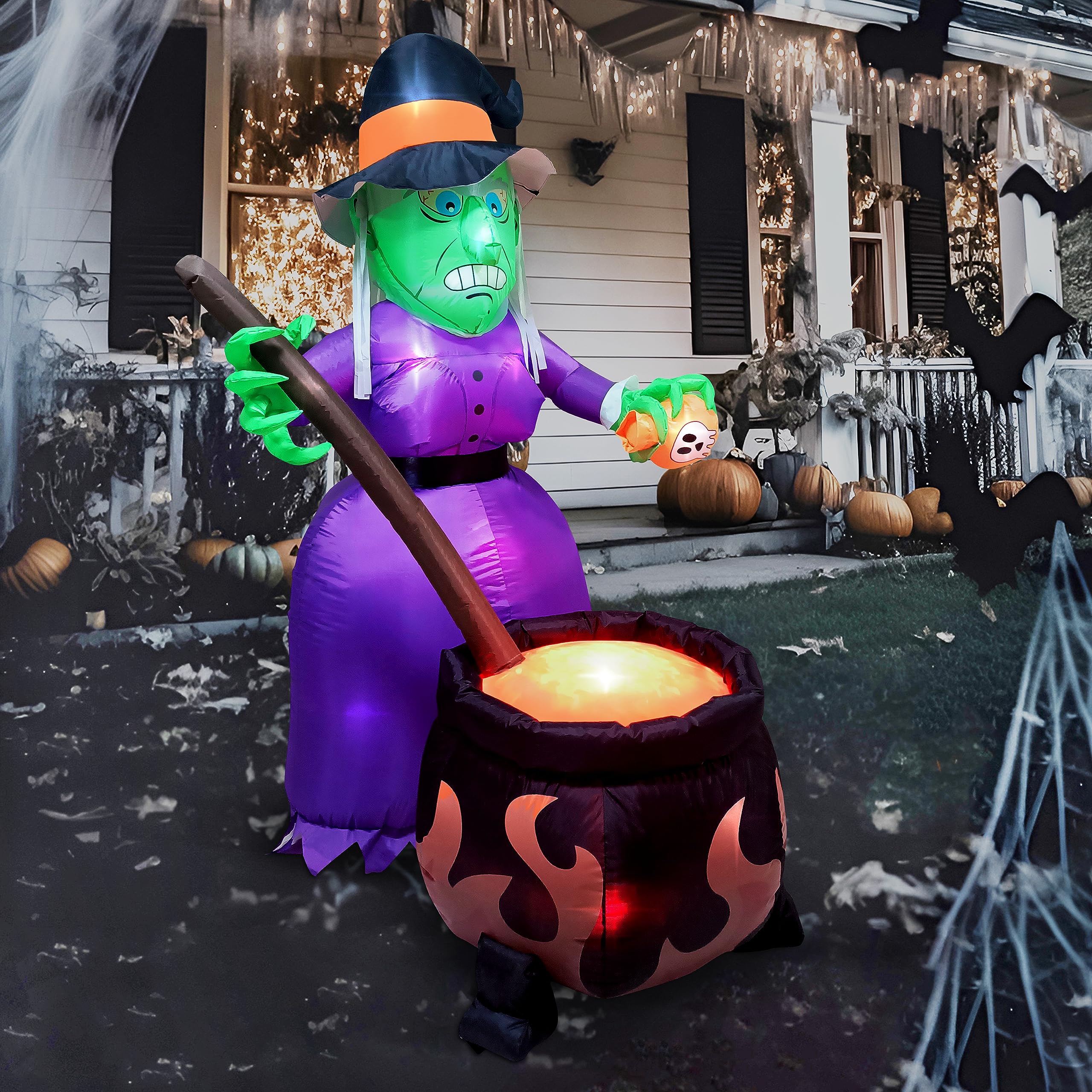 Joiedomi 6 FT Halloween Inflatable Witch with Cauldron Inflatable with ...