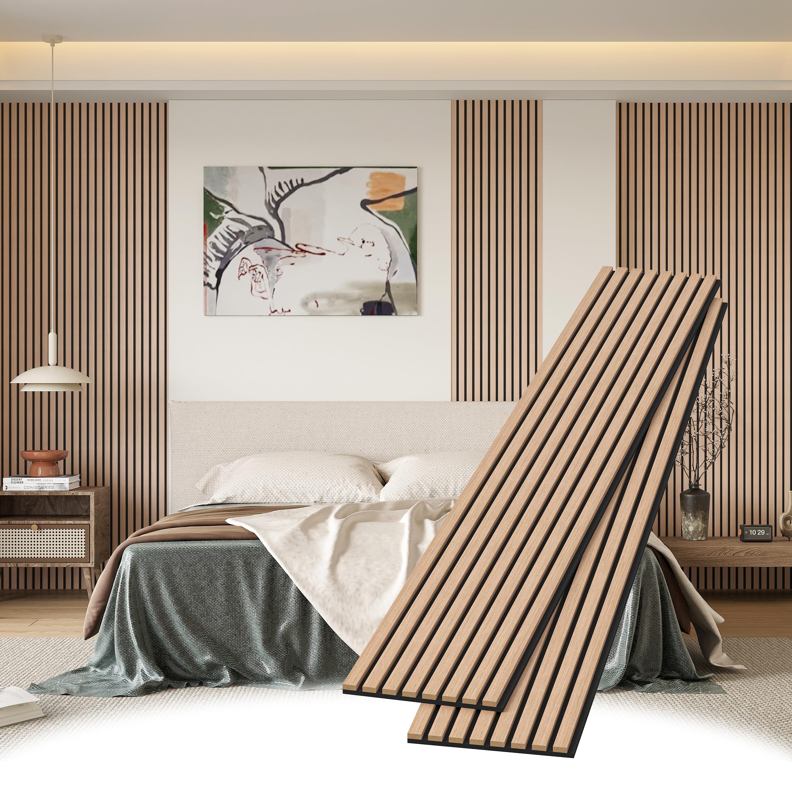 POHARE Wood Slat Wall Panels, 2 Pack 8 x 1 ft Decorative Wood Panels ...
