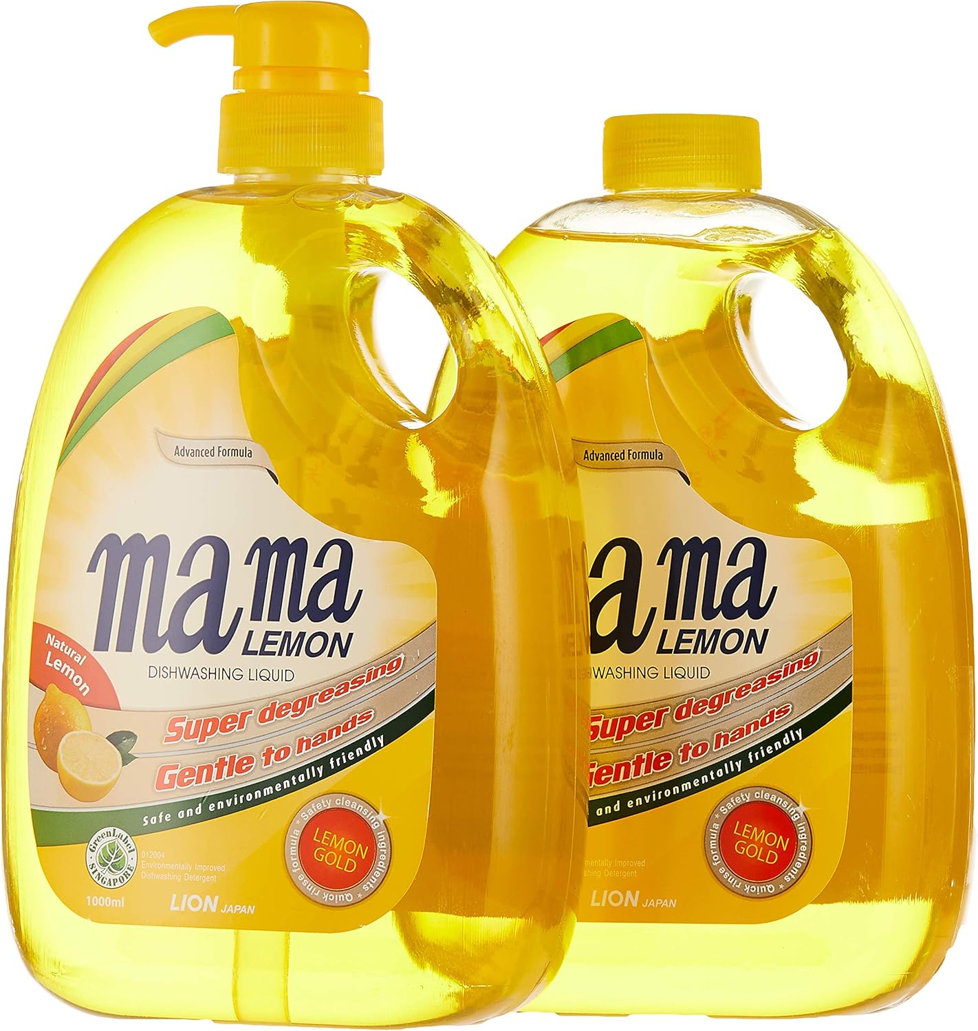 Mama Lemon Dishwashing Liquid, Lemon Gold, 1L Banded with 1L Refill ...