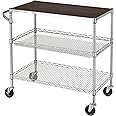 Amazon.com: Finnhomy 3 Tier Heavy Duty Commercial Grade Utility Cart with Wood Top, Wire Rolling ...