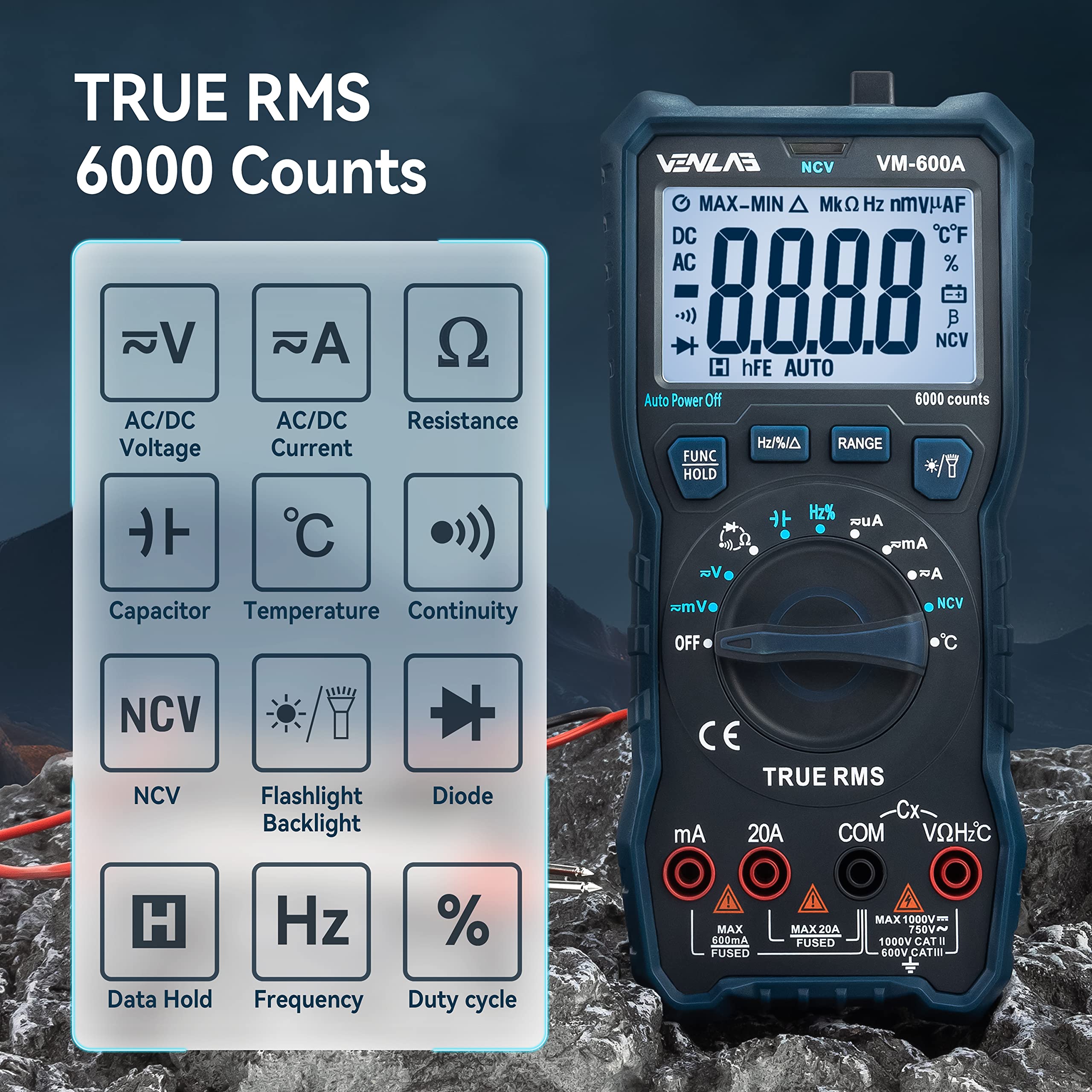 Mua VENLAB Digital Multimeter TRMS 6000 Counts Volt Amp Meter Ohm Auto ...