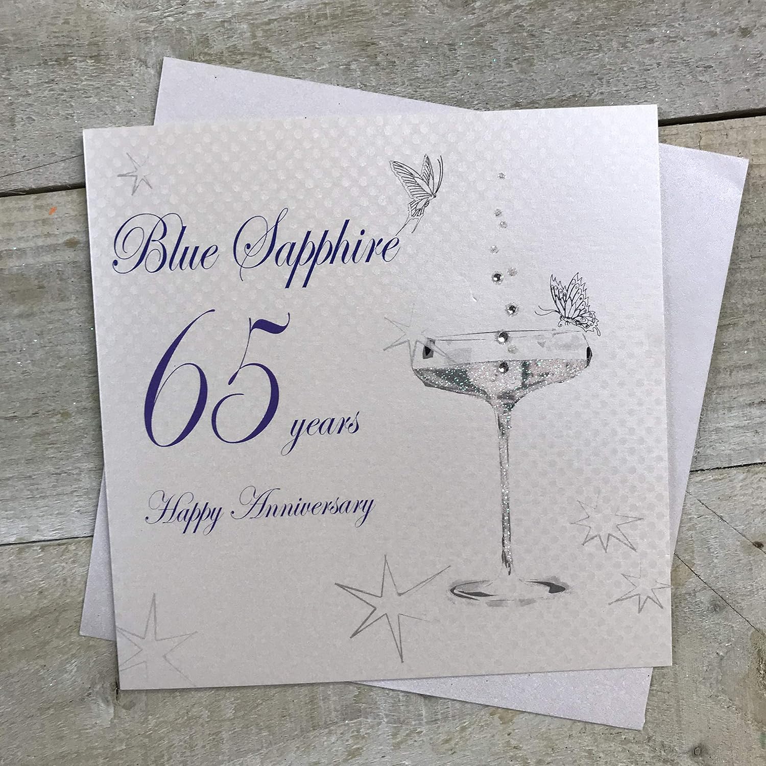 White Cotton Cards BD165C “Coupe Glass, Blue Sapphire 65 Years Happy ...