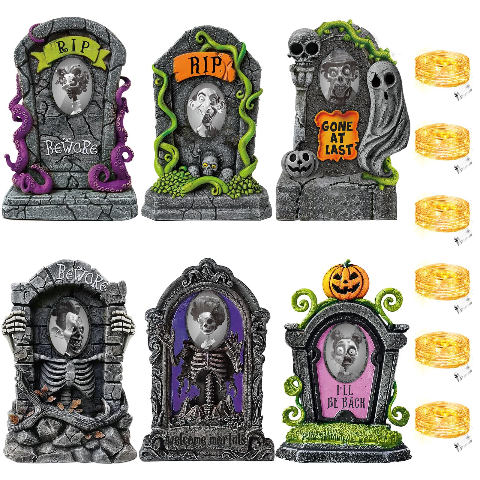 Hiboom 6 Set Large Halloween 3D Changing Face Rip Graveyard Tombstones ...