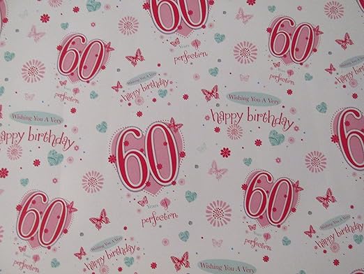 Ladies 60 60th Happy Birthday Gift Wrapping papre - 2 Sheets & 1 Tag ...