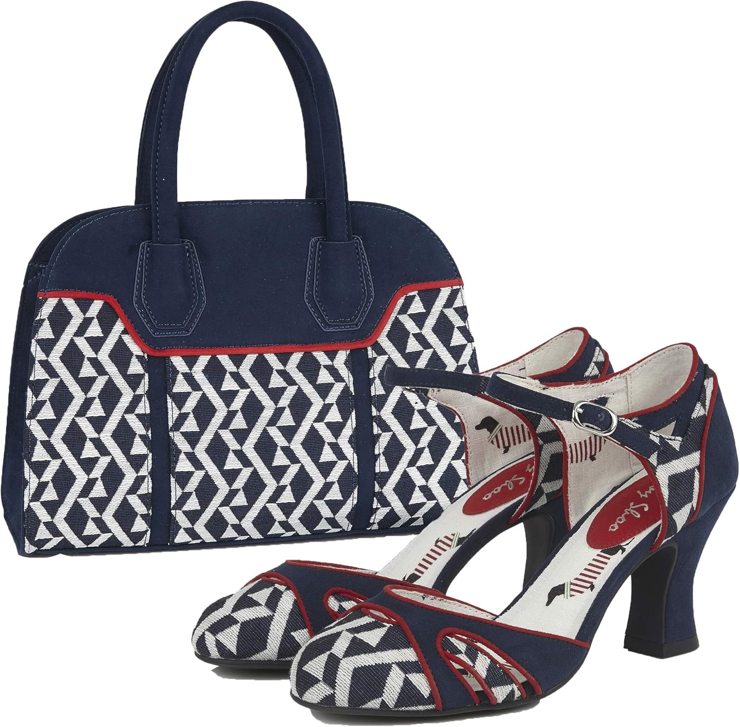 Ruby Shoo Jeraldine Mid Heel Shoe & Matching Cancun Bag Geometric/Check ...