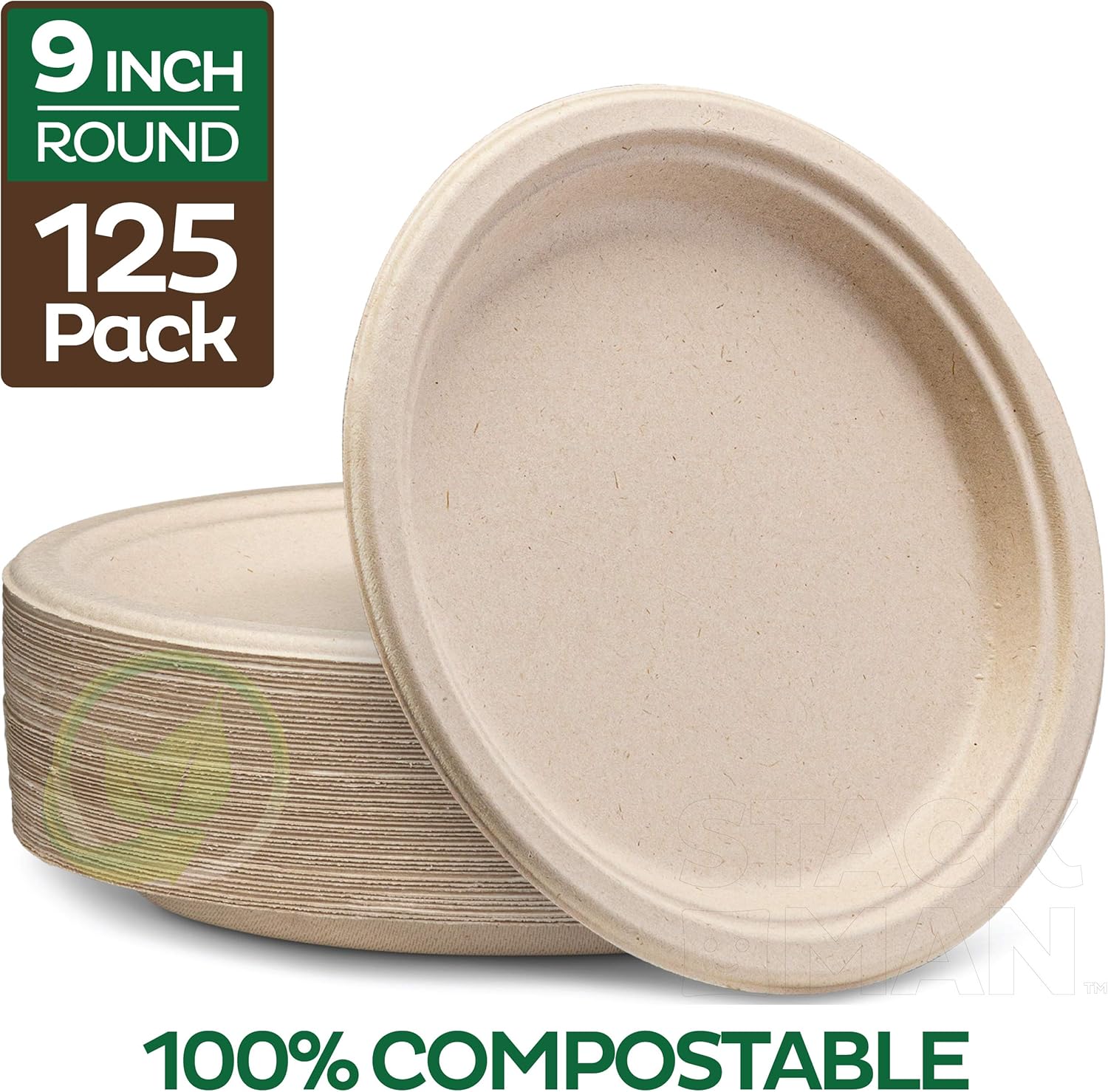 Stack Man Plates [125-Pack] Heavy-Duty Quality Natural Disposable ...