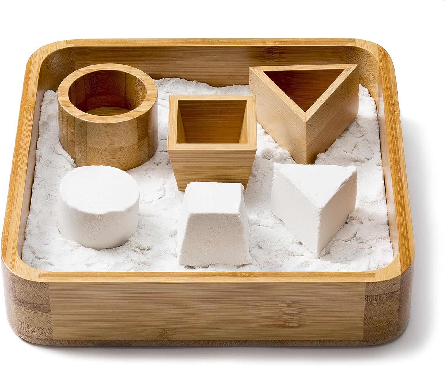 Desk Executive Sandbox Bamboo Sand Tray with 3 Geometric Molds and ...