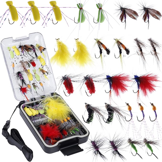 PLUSINNO Fly Fishing Flies Kit, 26/78Pcs Handmade Fly Fishing Gear with ...