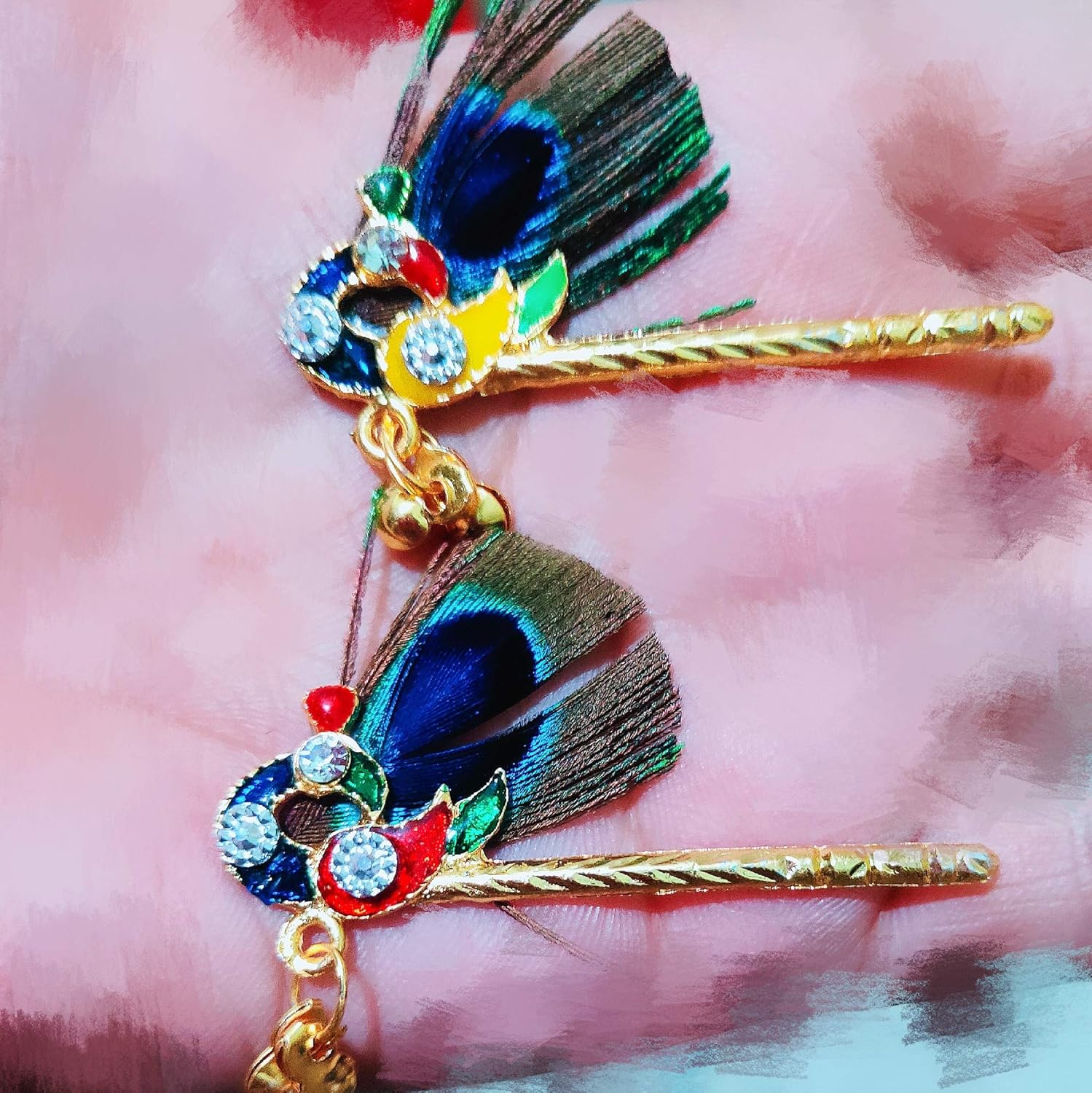 Buy Brij Sugandha Peacock Feather Bansuri – Set of 2 Mor Pankh Golden ...
