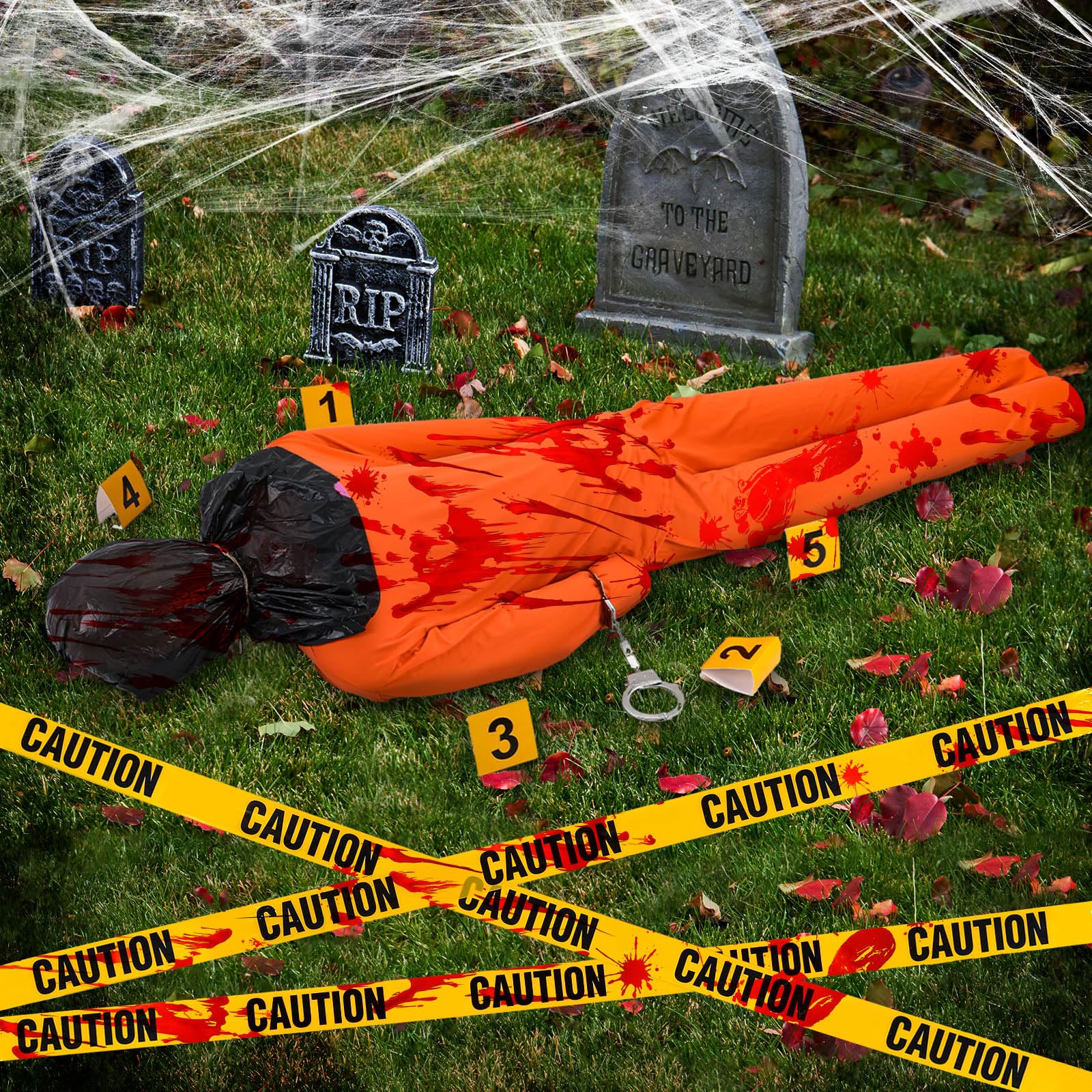 Leyndo 14 Pcs Halloween Crime Scene Decorations 60 Inch Inflatable Dead ...