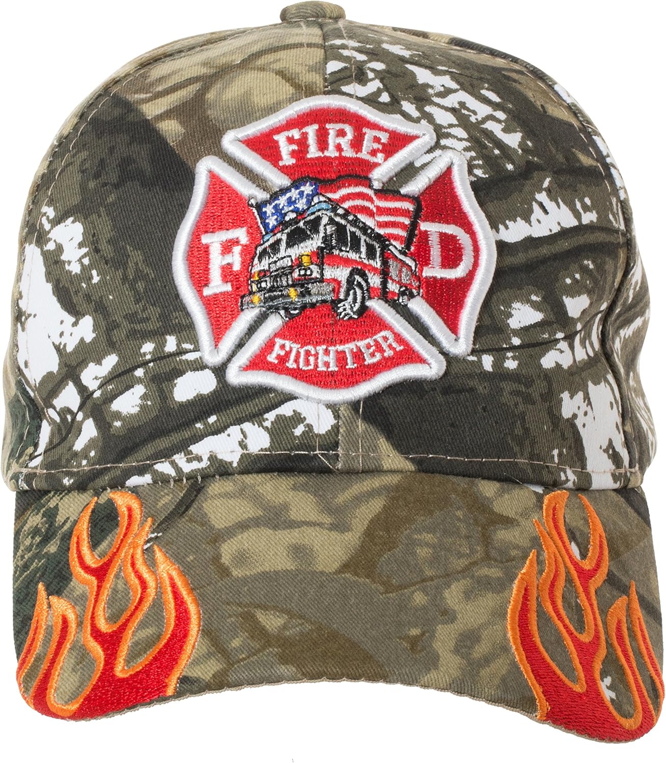 Fire Fighter Fire Department Rescue Flames Baseball Cap Hat - Multi ...