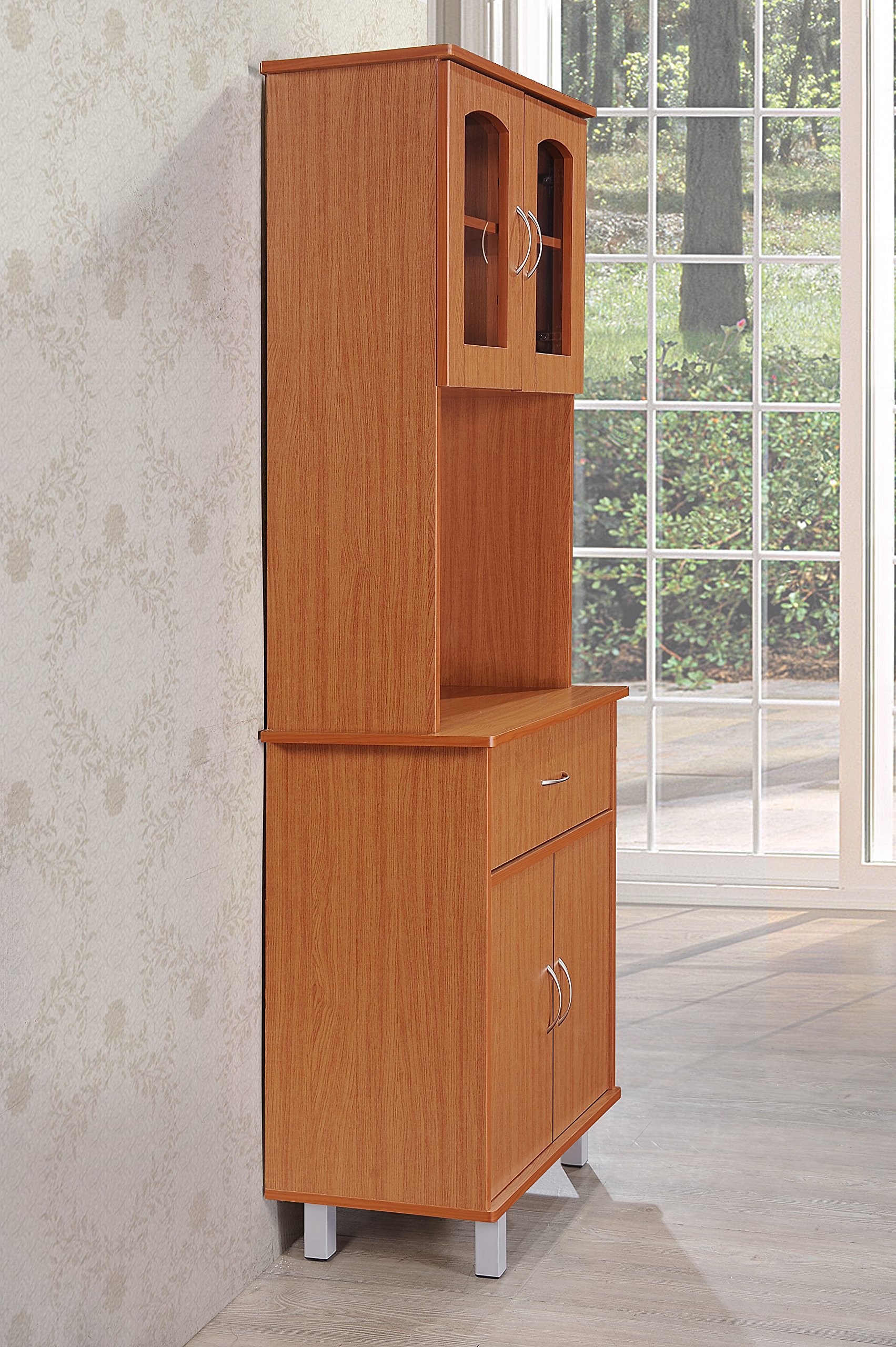 Hodedah Long Standing Kitchen Cabinet with Top & Bottom Enclosed Cabinet Space, One Drawer ...