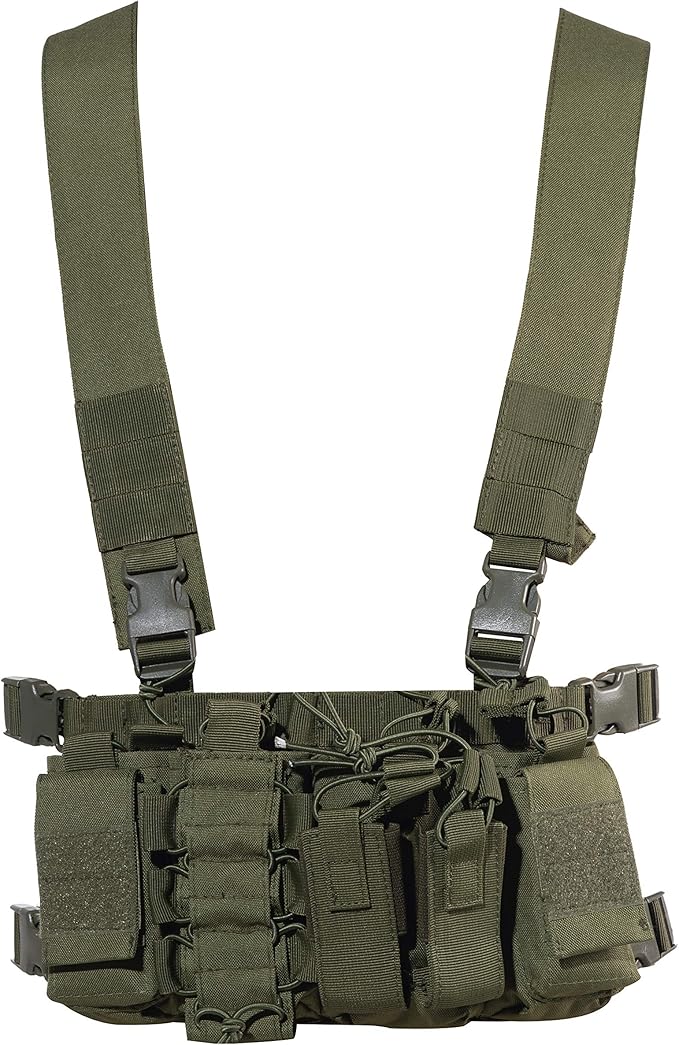 Amazon.com: Tactical Chest Rig w/ Rifle, Pistol Mag Pouches, Radio ...