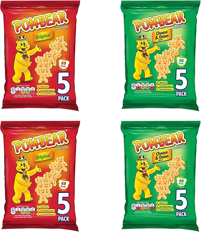 Pom-Bear Crisps 4 x Multi 5 Packs Original, Cheese & Onion Flavours ...