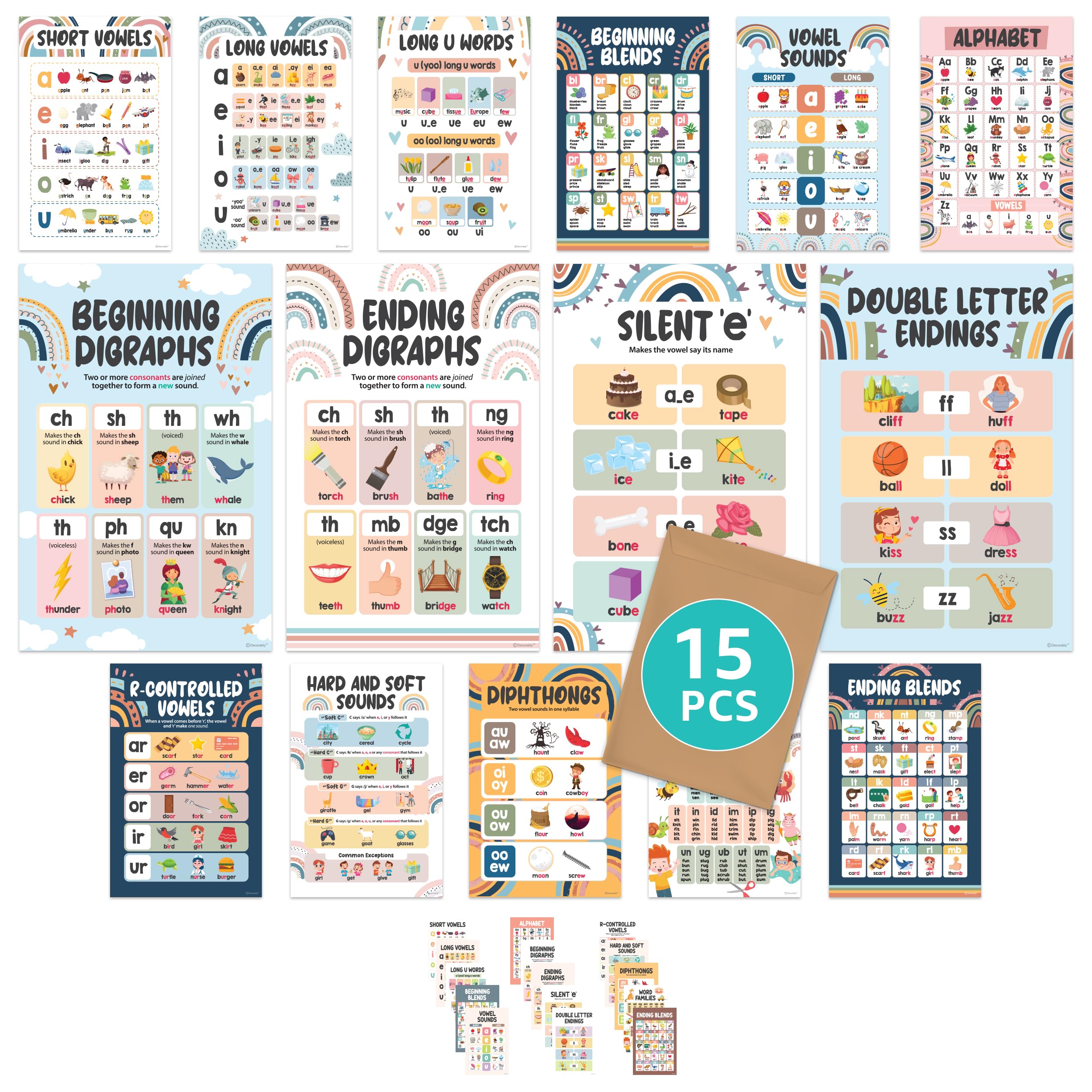 Mua Decorably Phonics Posters for Classroom - 15 Sound Wall Classroom ...
