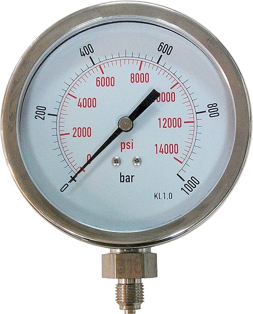 Manómetro 1000 bar/PSI - 100 mm.Ø - Todo Inoxidable - Relleno Glicerina ...