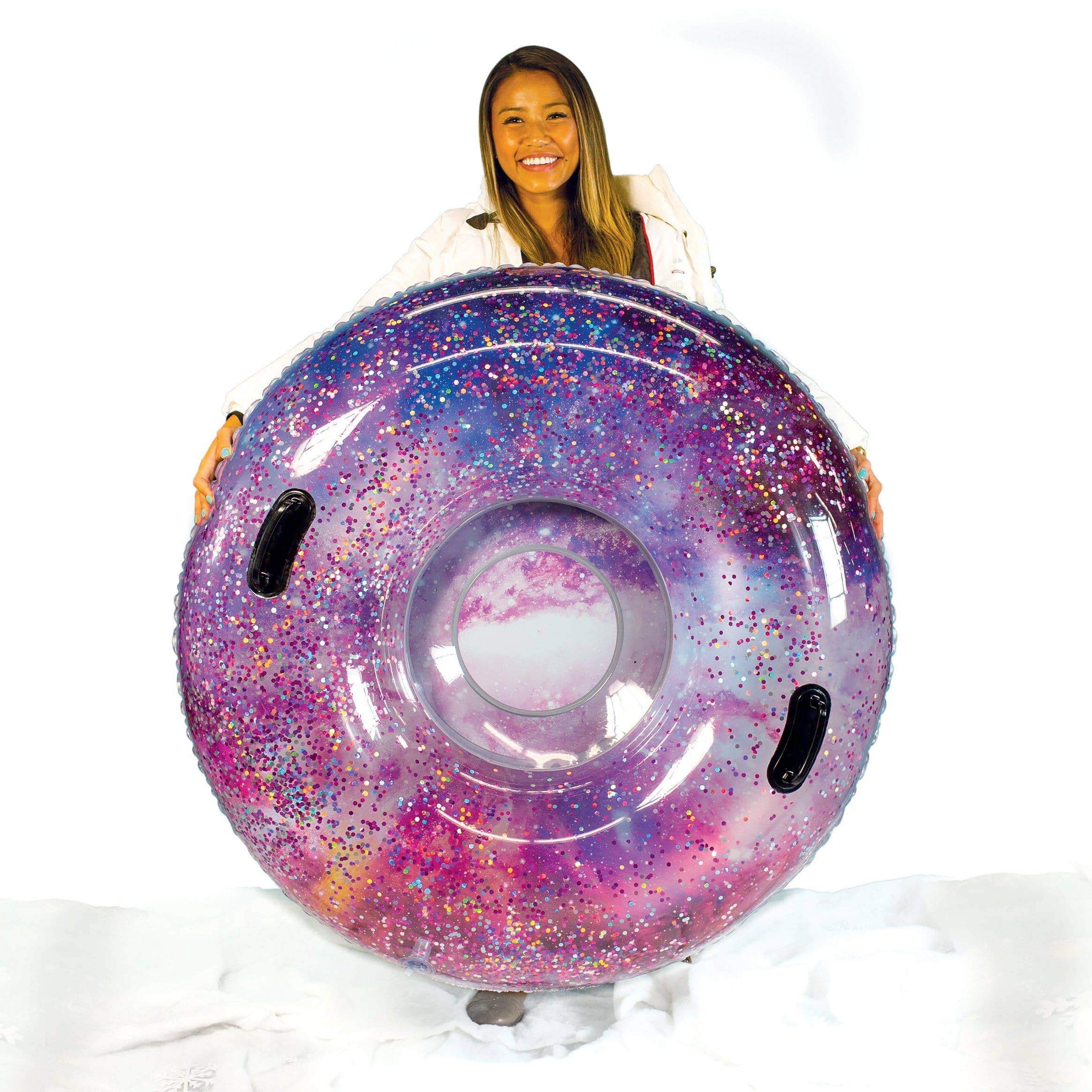SnowCandy Galaxy Glitter Snow Tube – Jumbo Inflatable Snow Sled with ...