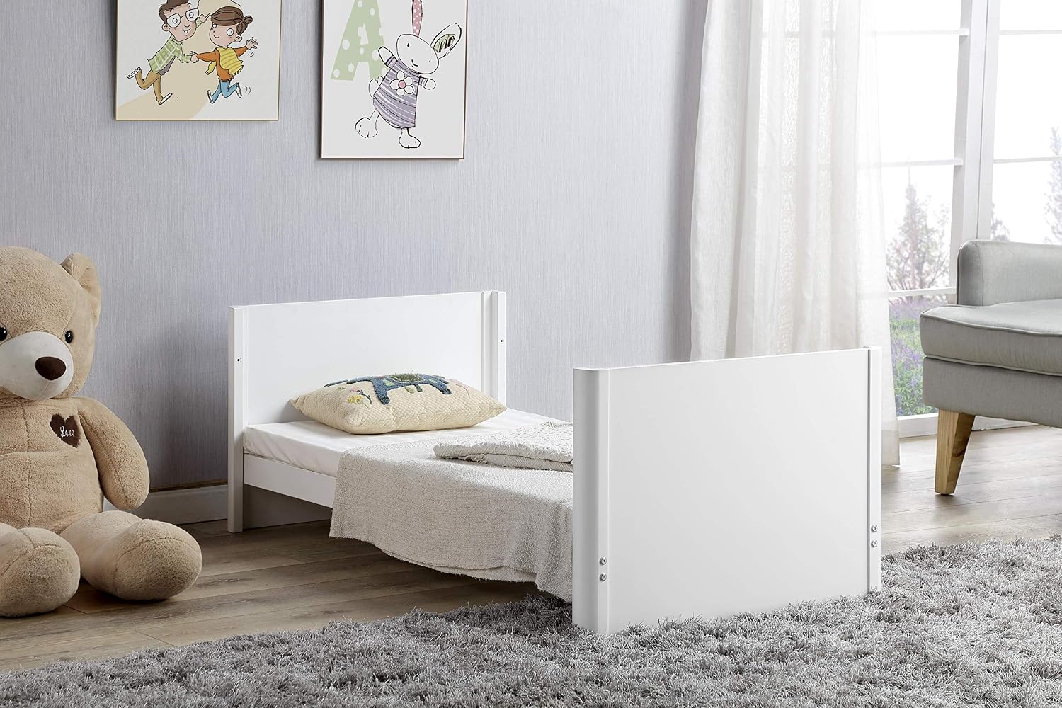 Babylo Wooden OVO Cot Bed & Toddler First Bed, White - BigaMart