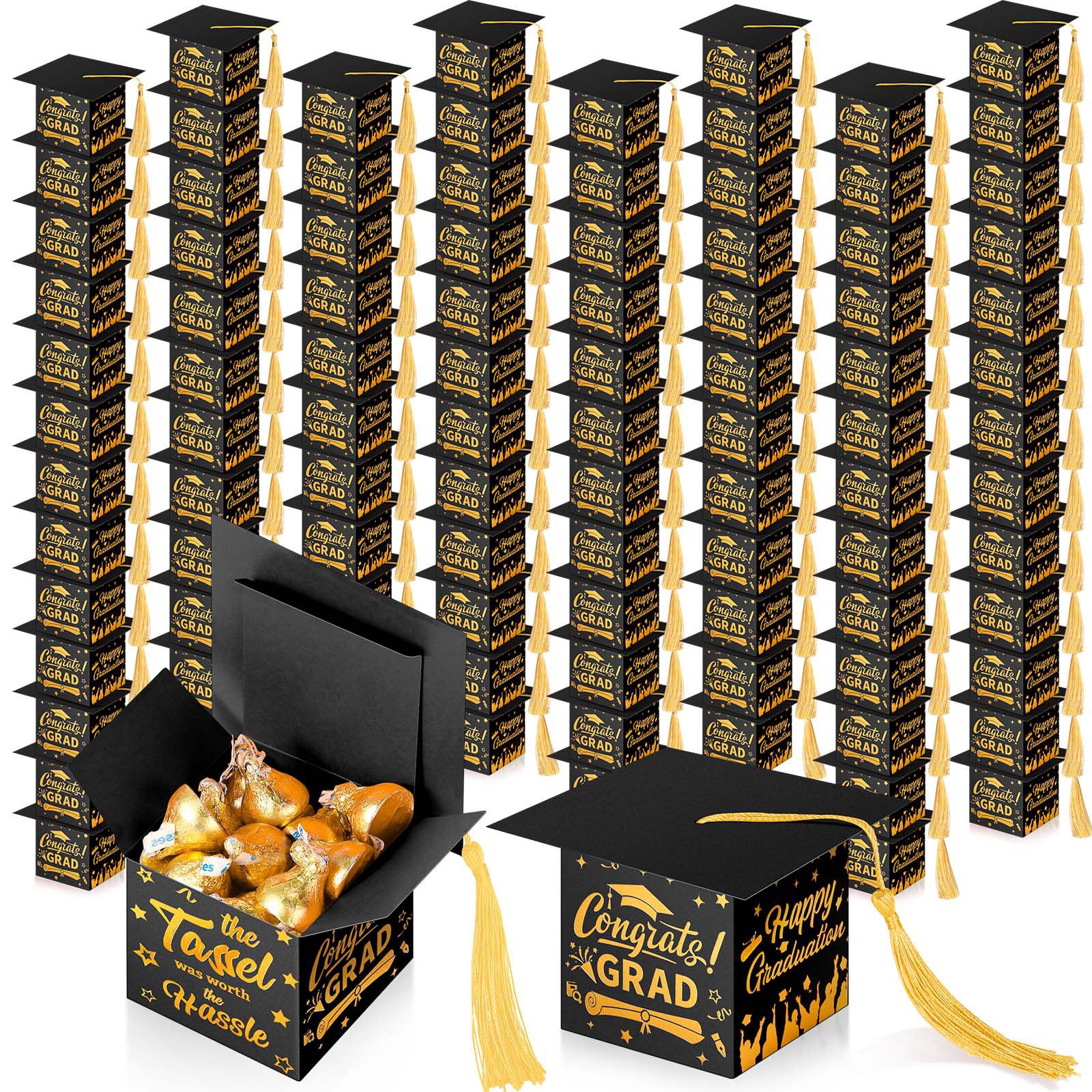 Crtiin 100 Pcs Graduation Candy Boxes with Tassel Graduation Party ...