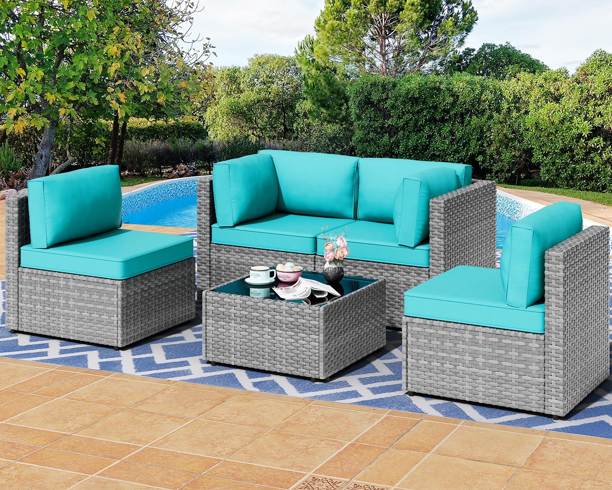 Shintenchi 5 Pieces Outdoor Patio Furniture Sets, Patio Sectional Sofa ...