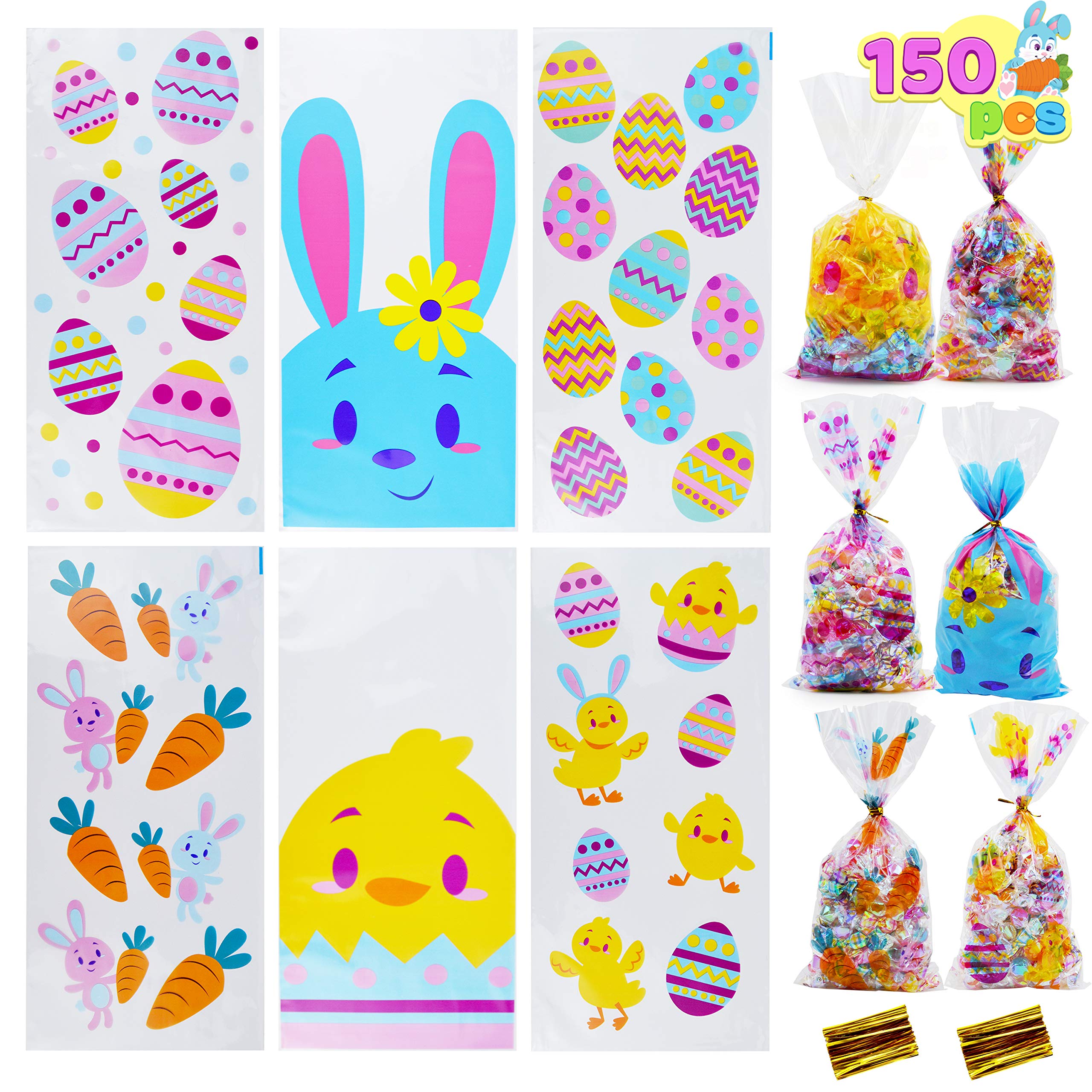 JOYIN 150 Pcs Easter Cellophane Bags, Easter Candy Treat Goodie Bags ...