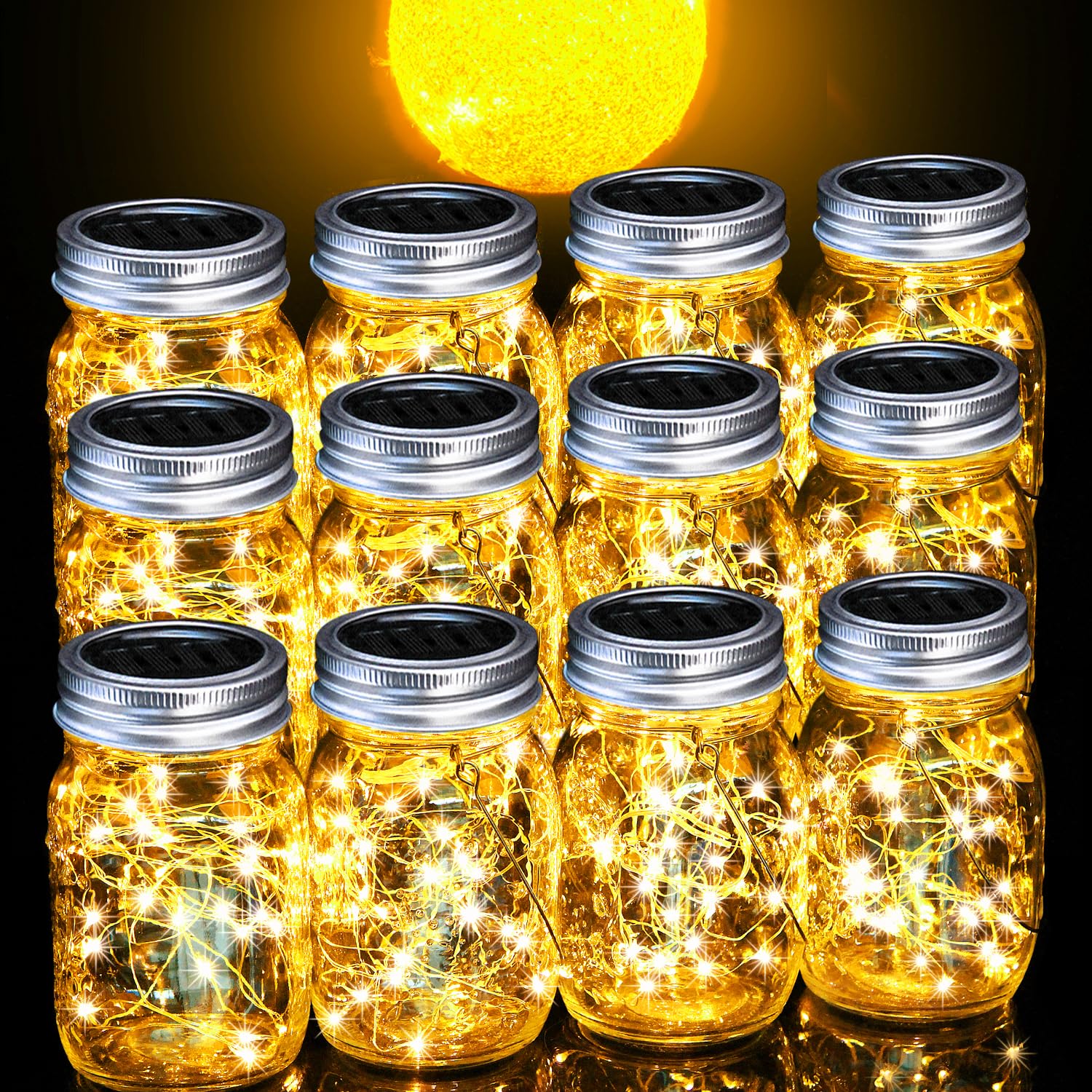Cooo 12 Pack Crystal Glass Solar Lanterns Outdoor Waterproof 30LED ...