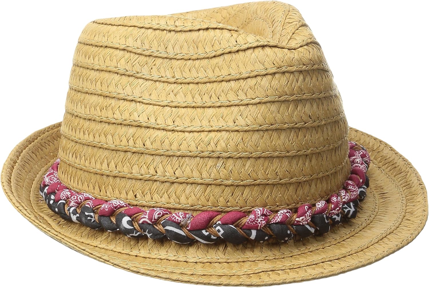 Steve Madden Women's Straw Trilby Hat with Bandana Plait Band, Natural ...