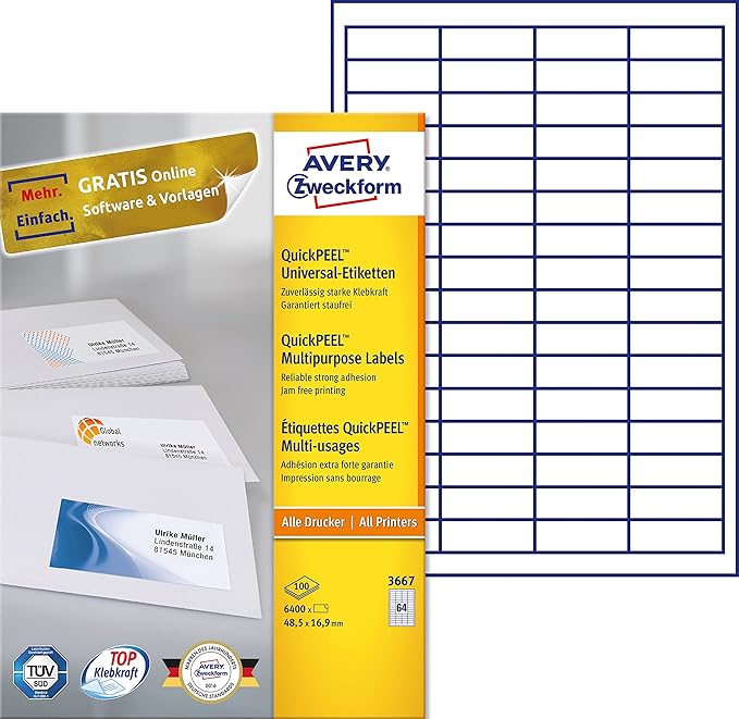 Avery Zweckform 3667 Universal-Etiketten (A4, Papier matt, 6,400 ...