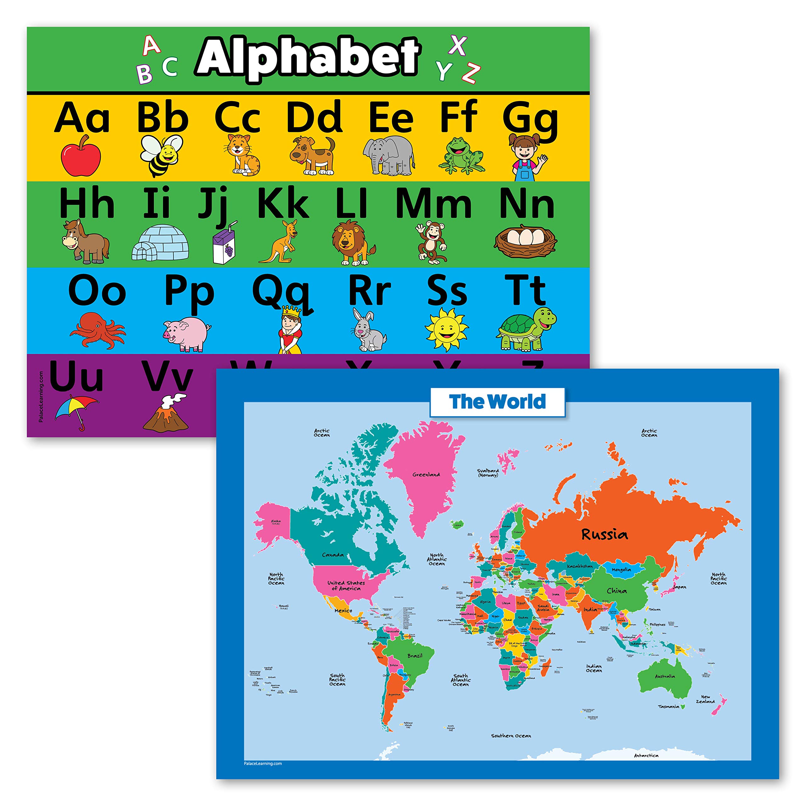 Buy 2 Pack - ABC Alphabet & World for Kids Set (Laminated, 18" x 24 ...