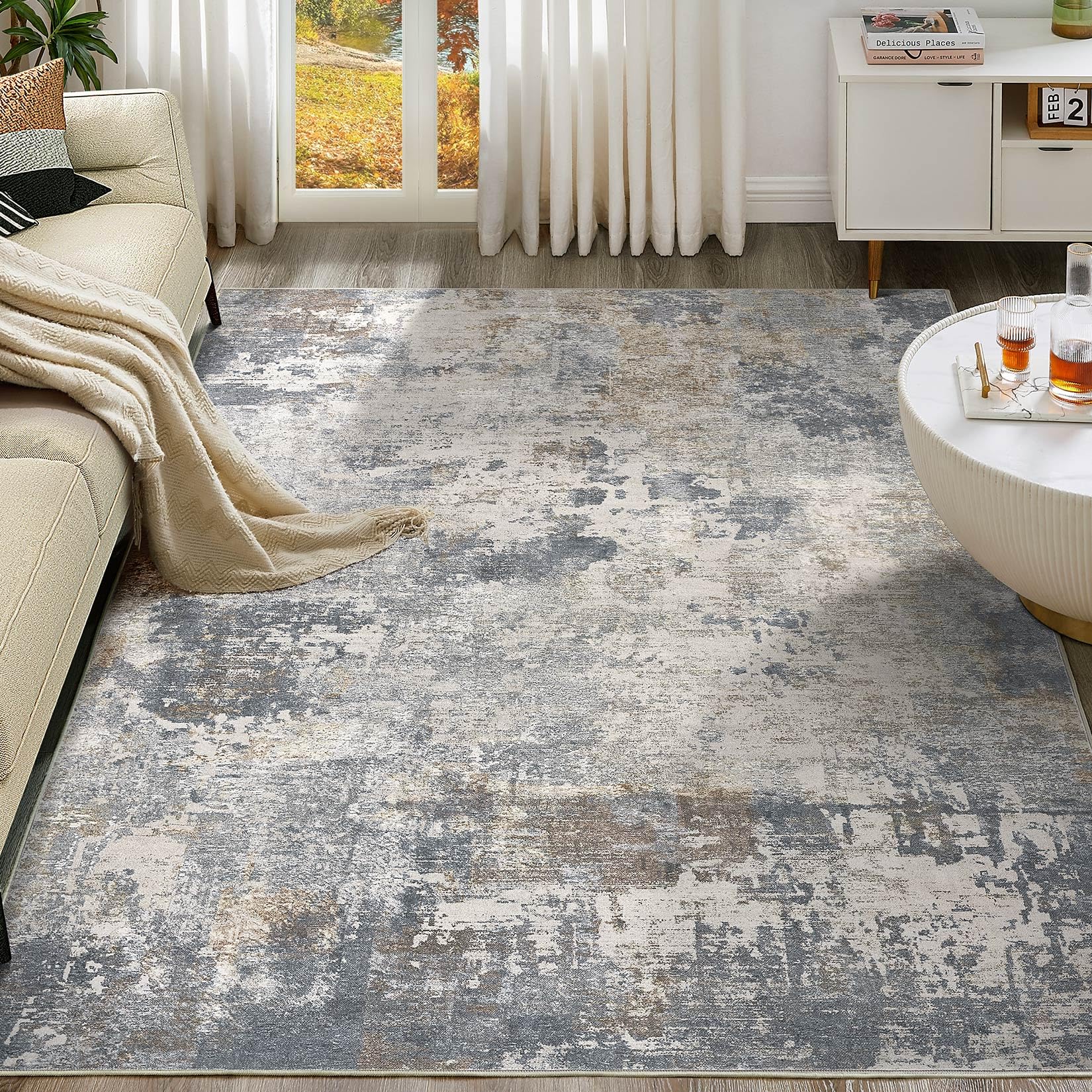 UERMEI 8x10 Area Rug Living Room Rugs - Washable Neutral Modern ...