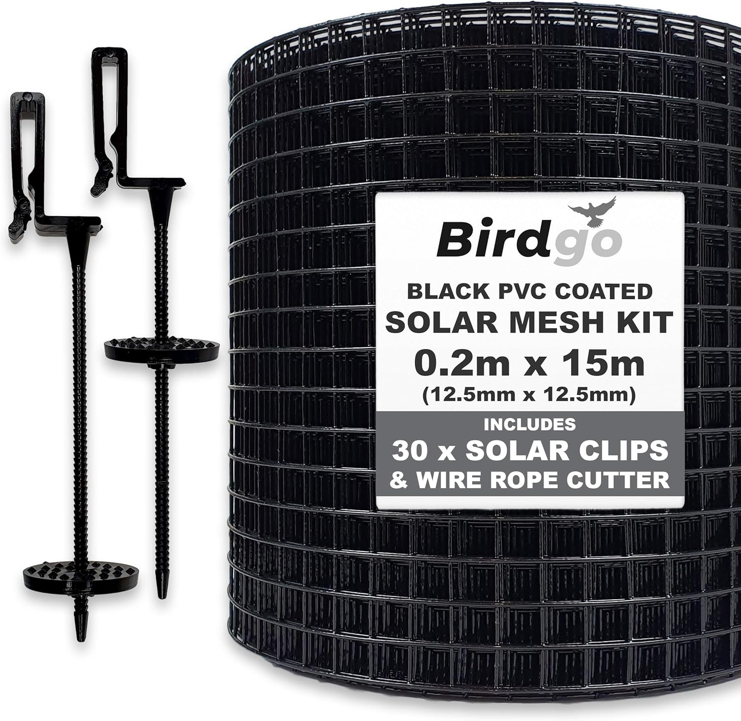 Birdgo Black PVC Coated Mesh & Clip Kit for Solar Panel Pigeon Bird ...